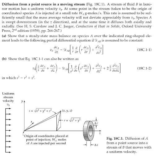 Diffusion from a point source in a moving stream | Chegg.com