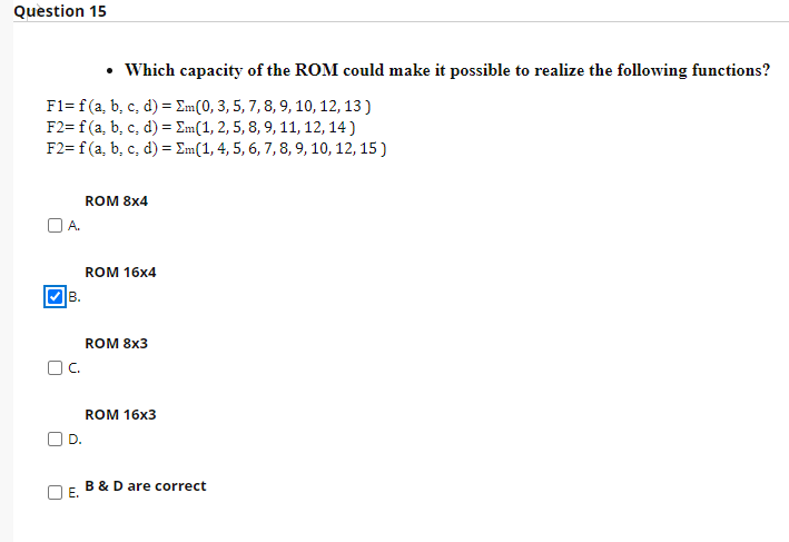 Solved Question 15 • Which capacity of the ROM could make it | Chegg.com
