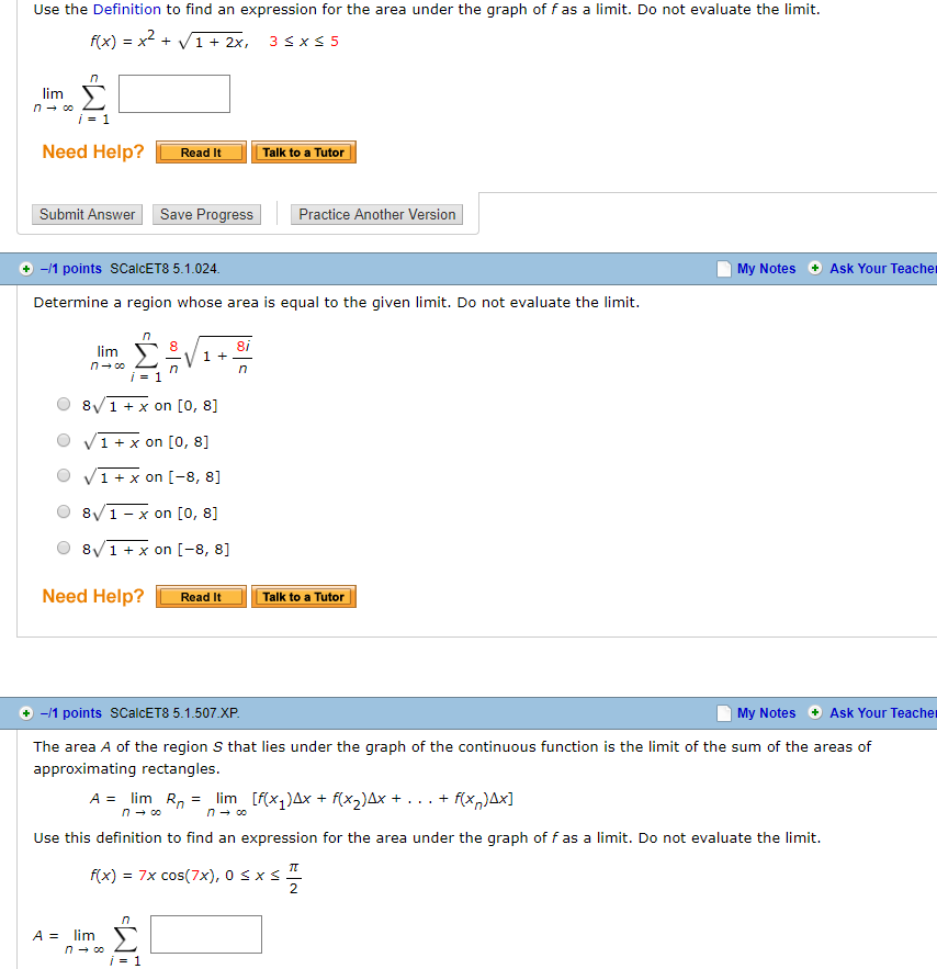 Solved Use the Definition to find an expression for the area | Chegg.com