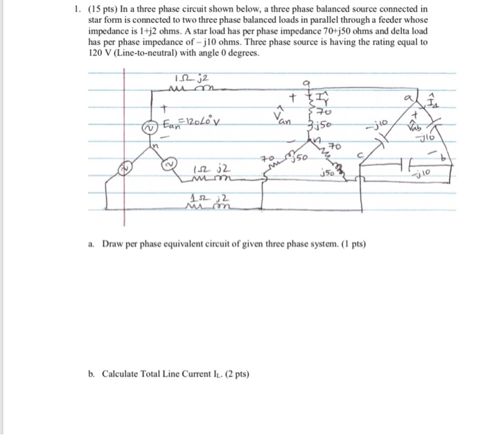 Solved 1. (15 pts) In a three phase circuit shown below, a | Chegg.com