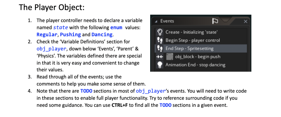 Solved The Player Object: 1. The player controller needs to | Chegg.com