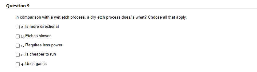 Solved In comparison with a wet etch process, a dry etch | Chegg.com