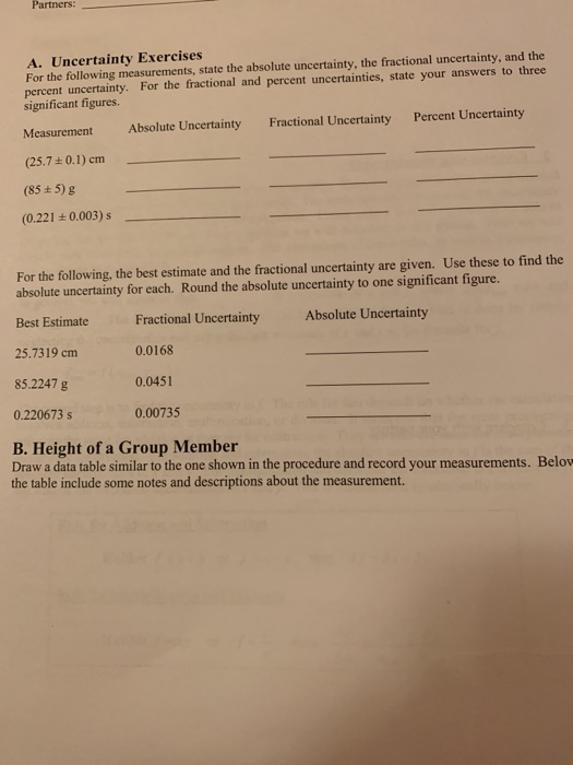 Solved Partners: A. Uncertainty Exercises For the following | Chegg.com