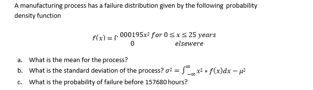 Solved A manufacturing process has a failure distribution | Chegg.com