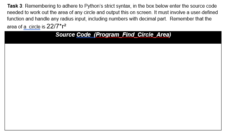 Solved Task 3: Remembering to adhere to Python's strict | Chegg.com