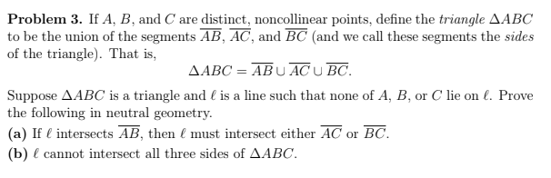 Solved Problem 3. If A, B, and C are distinct, noncollinear | Chegg.com