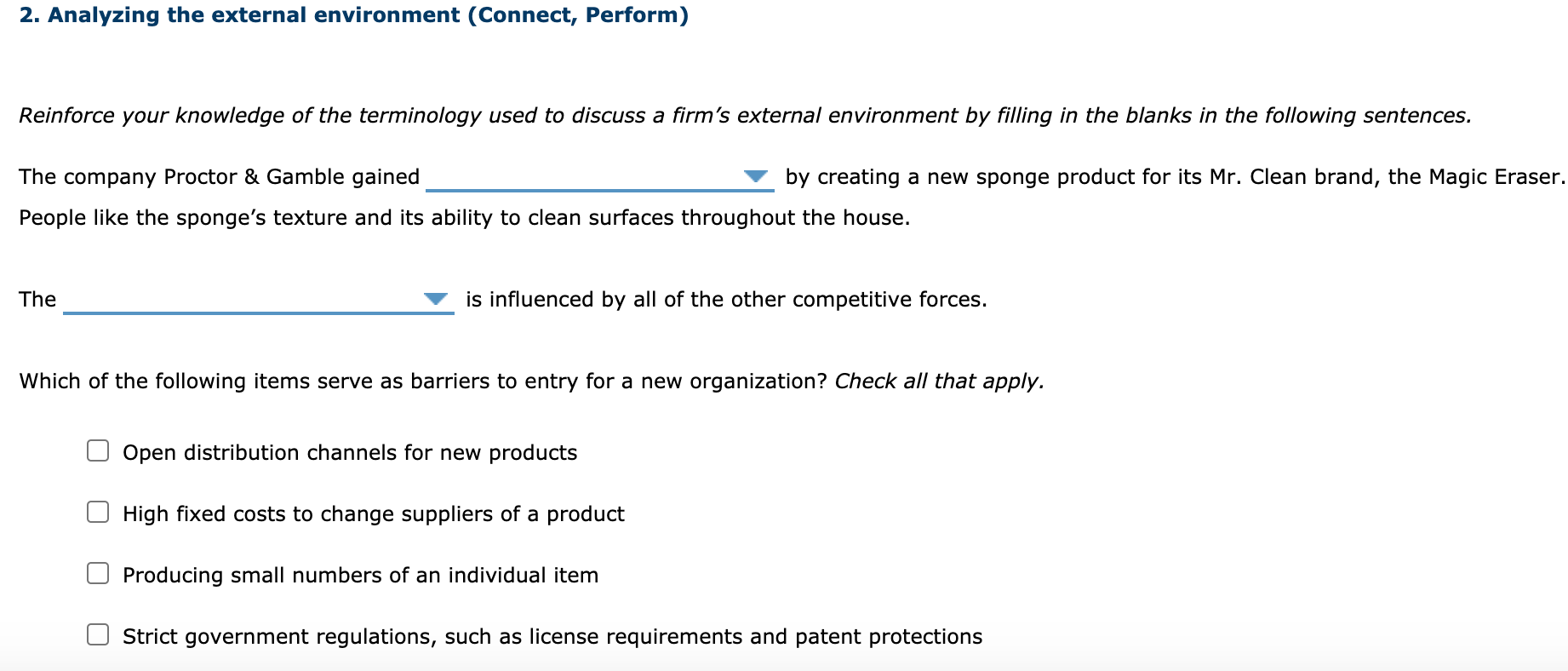 Solved 2. Analyzing the external environment (Connect, | Chegg.com