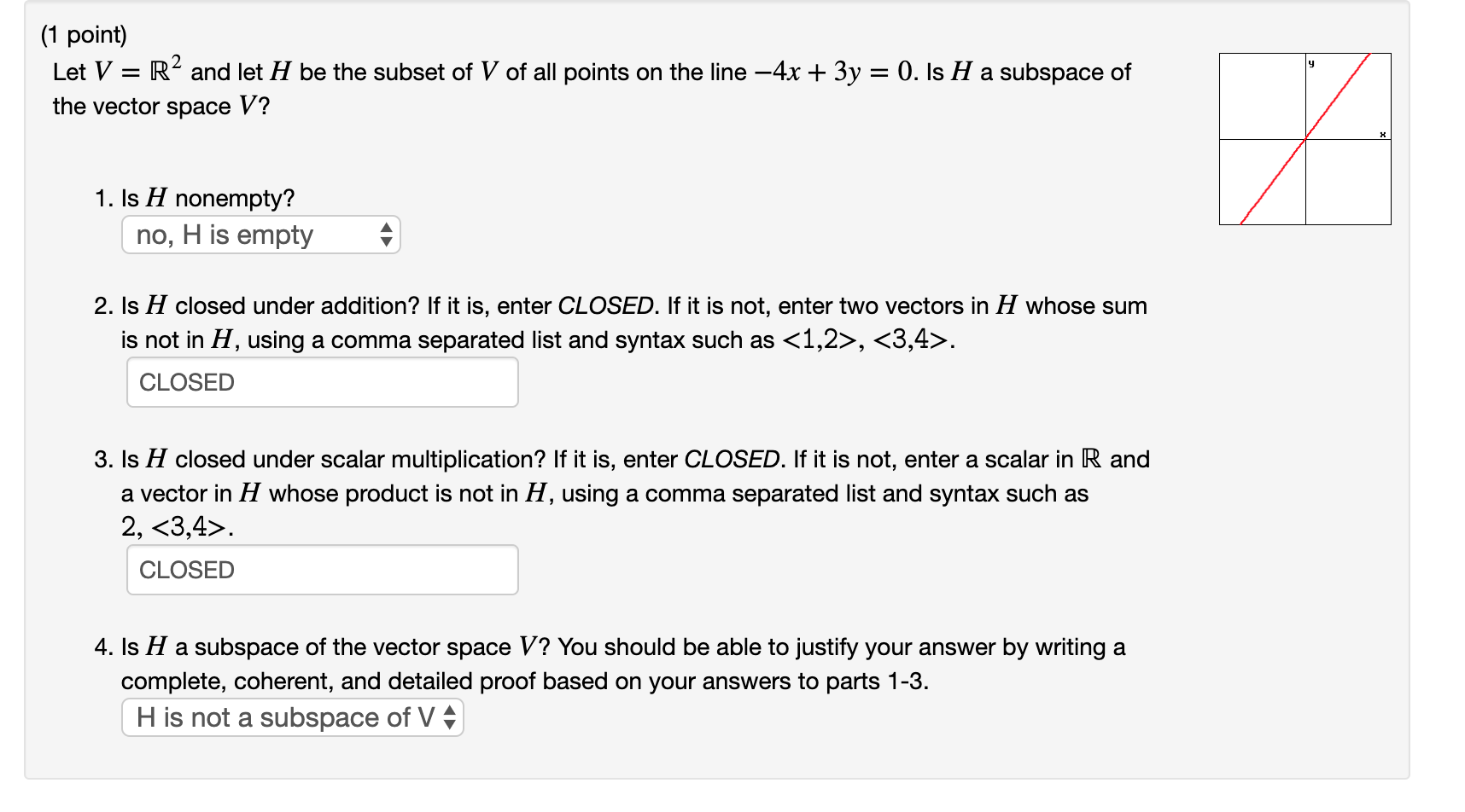 Solved (1 point) Let V = R2 and let H be the subset of V of | Chegg.com Solved (1 point) Let V = R2 and let H be the subset of V of | Chegg.com