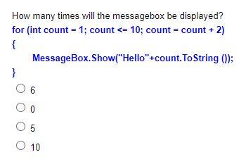 Solved How many times will the messagebox be displayed? for | Chegg.com