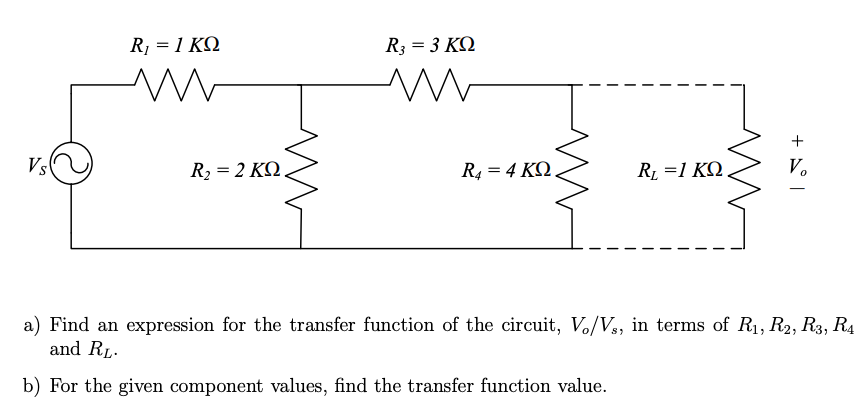 Solved R; = 1 K22 R3 = 3 KO M - + V. Vs R = 2 K22 R2 = 4 K2 | Chegg.com