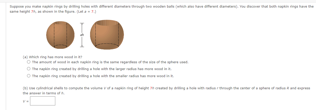 Solved Suppose you make napkin rings by drilling holes with | Chegg.com