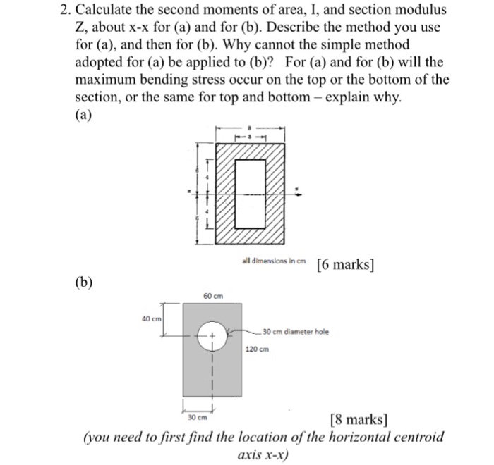 Solved 2. Calculate the second moments of area, I, and | Chegg.com