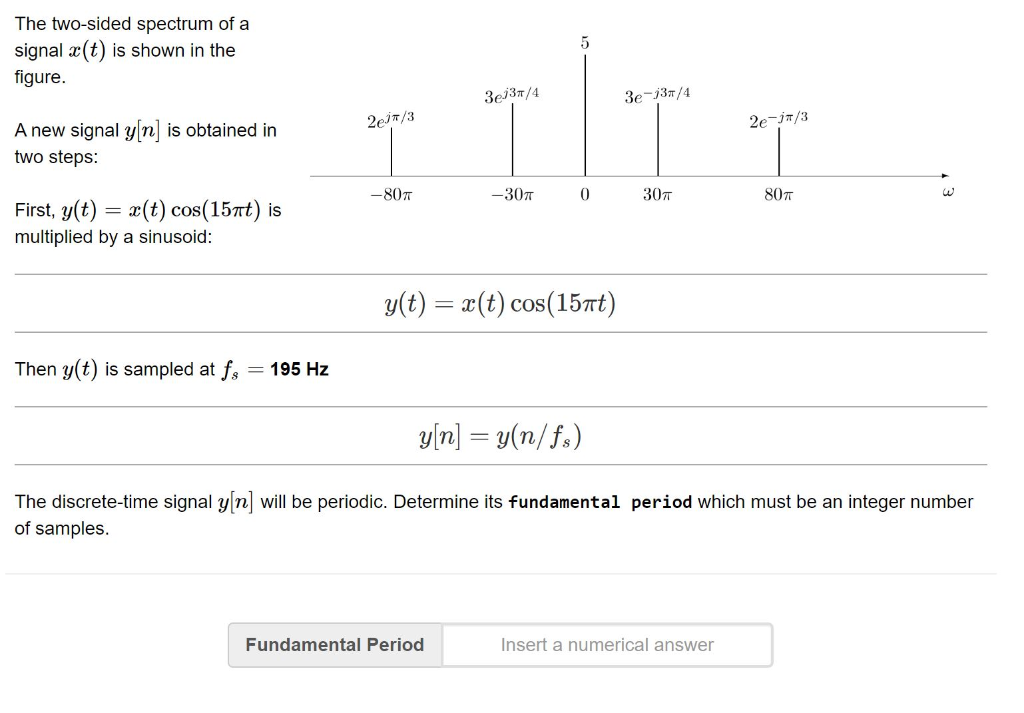 Solved The two-sided spectrum of a signal x(t) is shown in | Chegg.com