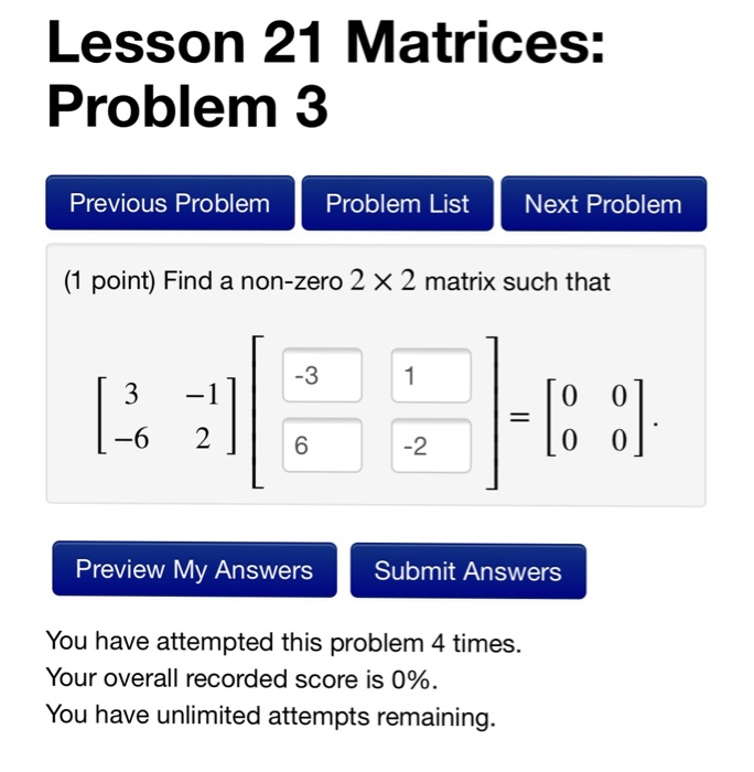 Solved Lesson 21 Matrices: Problem 3 Previous Problem | Chegg.com
