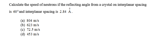 Solved interplanar spacing Calculate the speed ofneutrons if | Chegg.com