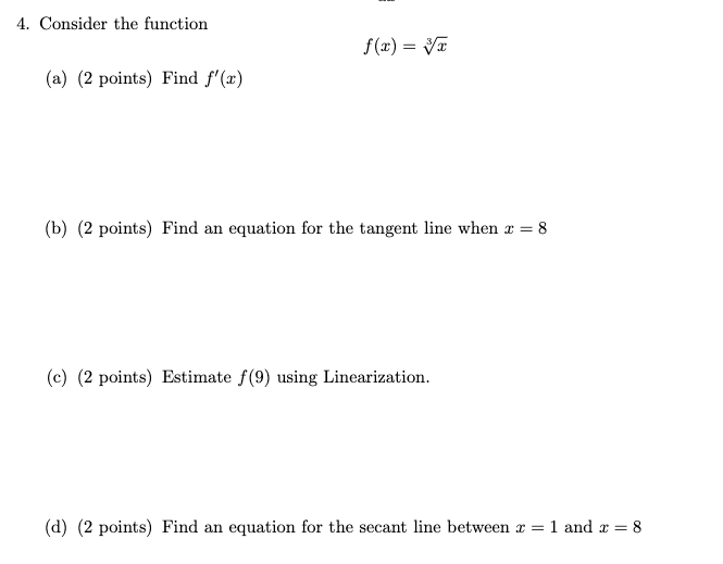 Solved 4 Consider The Function F X 3x A 2 Points Find