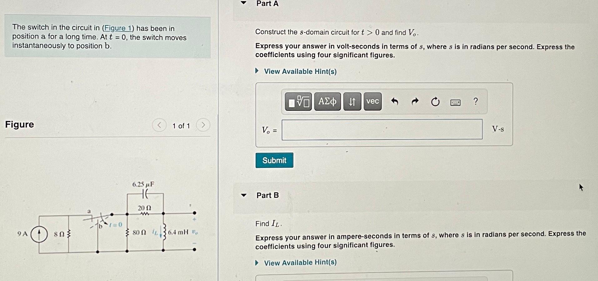Solved The switch in the circuit in (Figure 1) has been in | Chegg.com