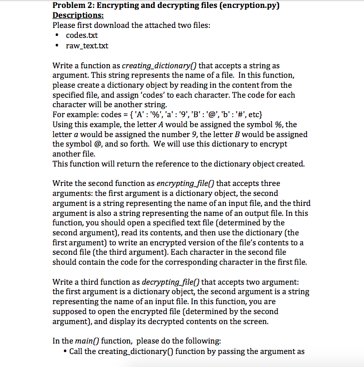 Problem 2: Encrypting and decrypting files | Chegg.com
