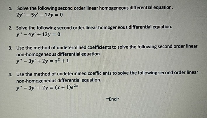 Solved 1 Solve The Following Second Order Linear