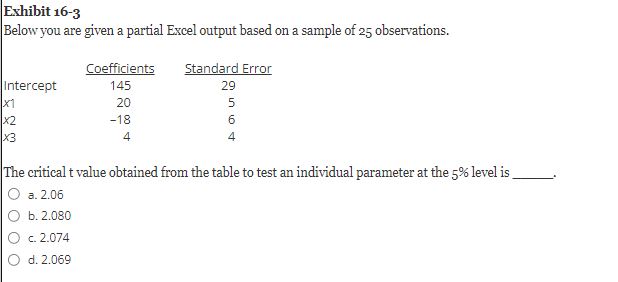 Solved Exhibit 16-3 Below you are given a partial Excel | Chegg.com