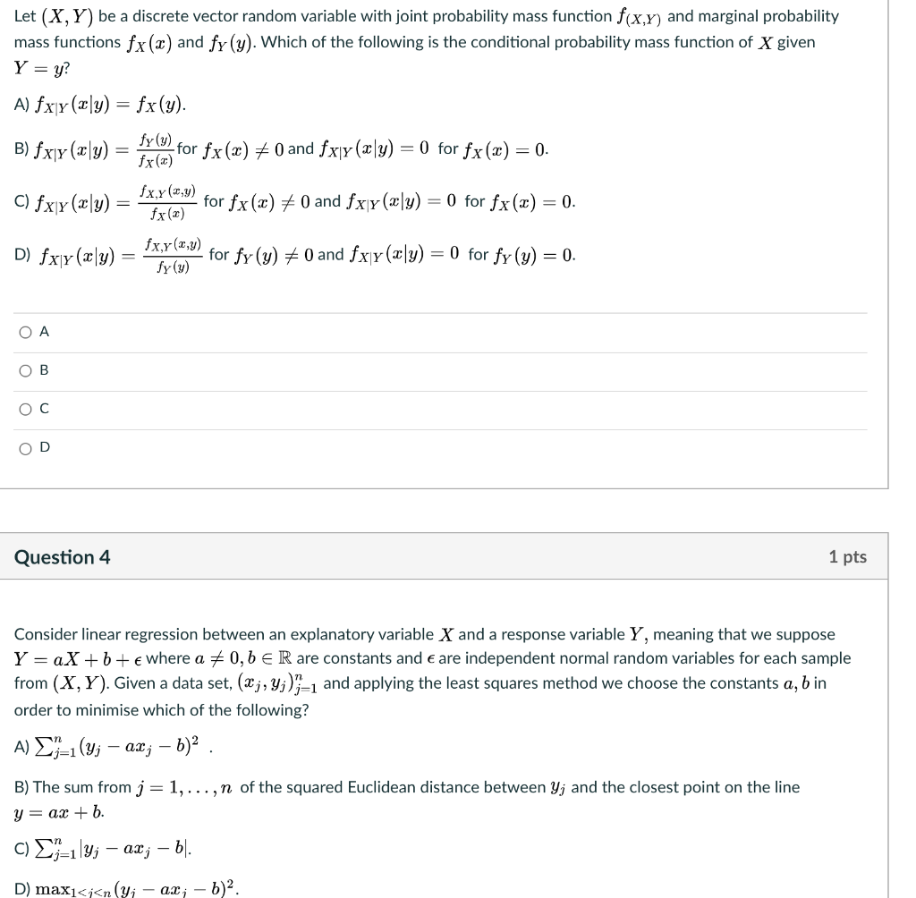 Solved Let Xy Be A Discrete Vector Random Variable With 