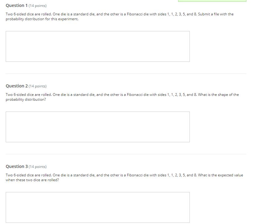 Solved Question 1 (14 points) Two 6-sided dice are rolled. | Chegg.com