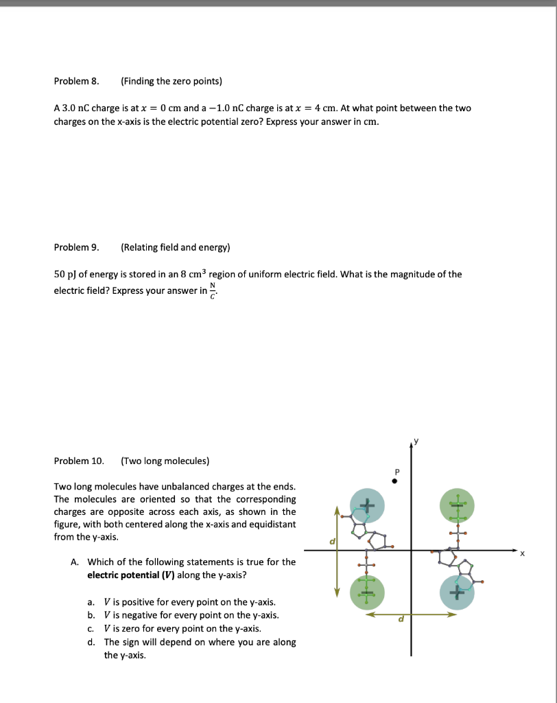 Solved Problem 8. (Finding the zero points) A 3.0 nC charge | Chegg.com