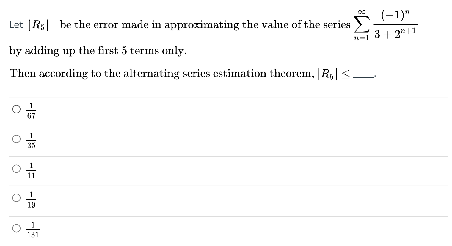 Solved (-1)" Let |R5| be the error made in approximating the | Chegg.com