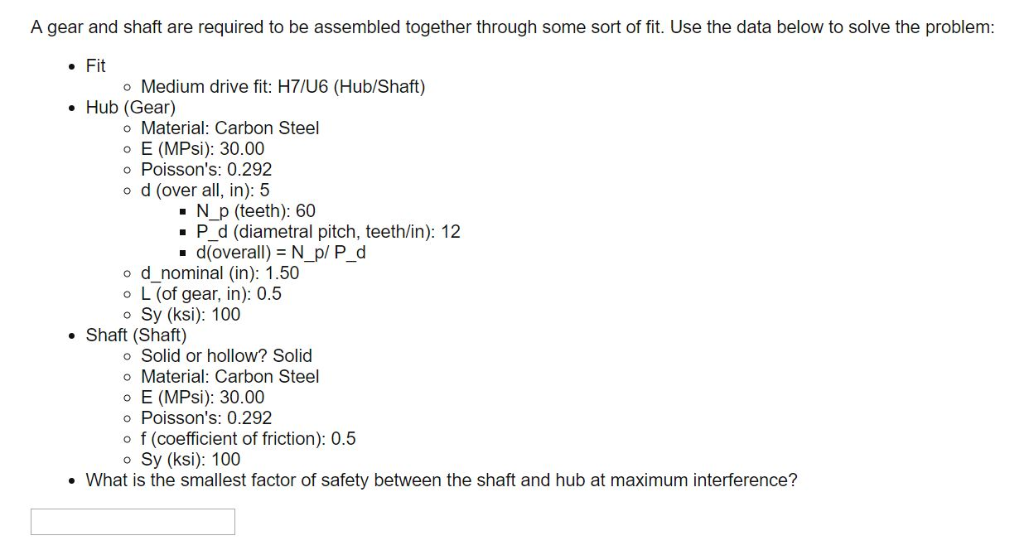 Solved A gear and shaft are required to be assembled | Chegg.com