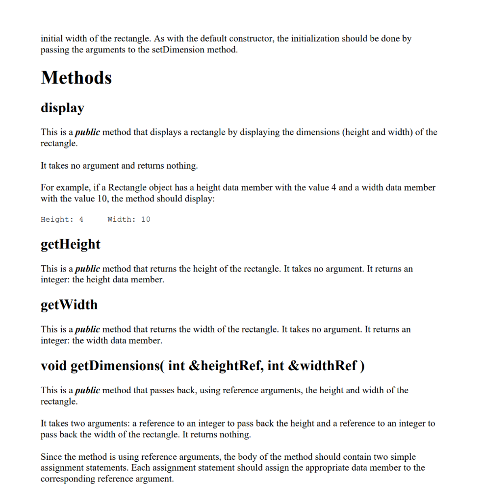 Solved Overview For this assignment, implement the methods | Chegg.com