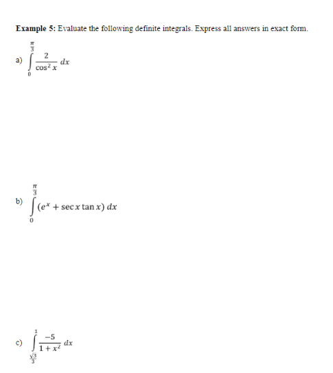 Solved Example 5: Evaluate the following definite integrals. | Chegg.com