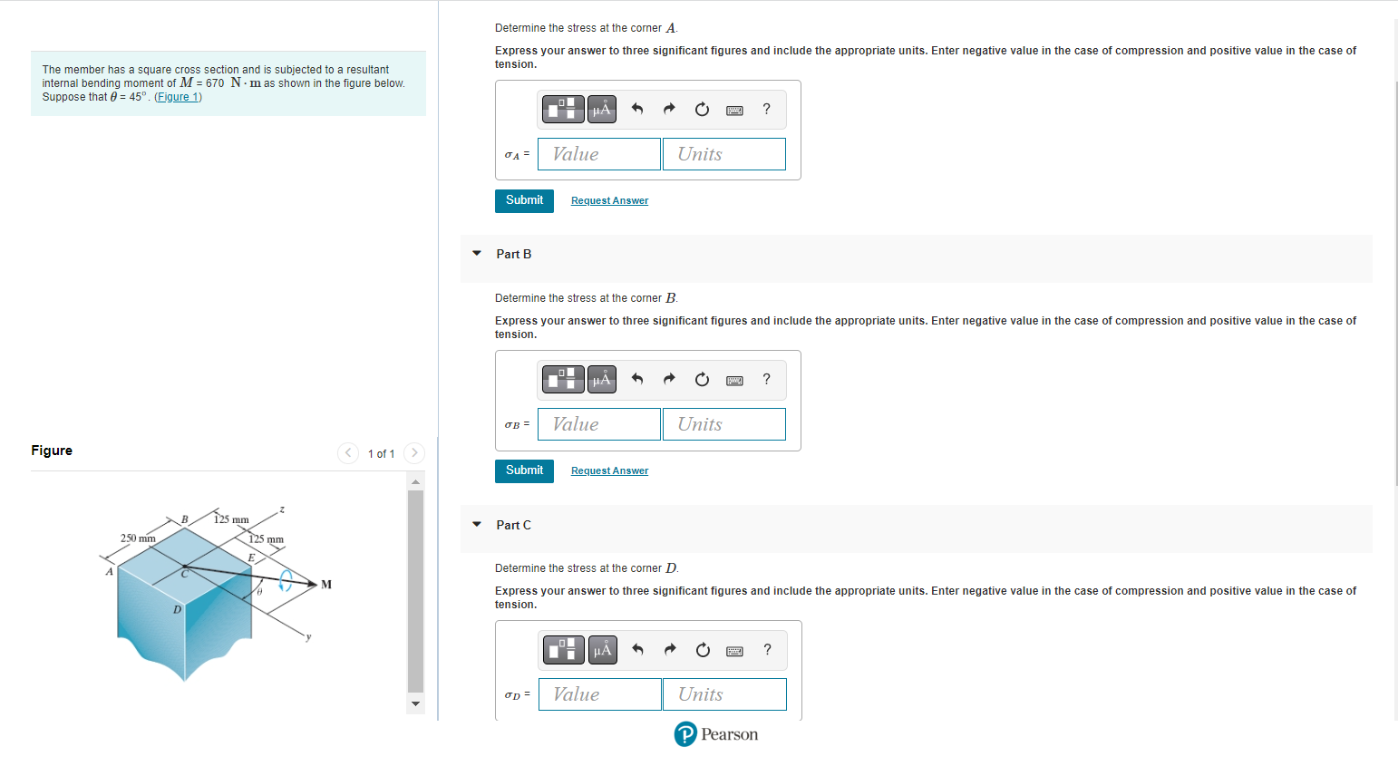 Solved Determine the stress at the corner A Express your | Chegg.com