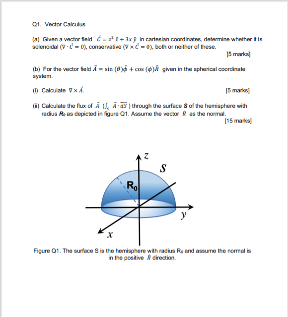 Solved Q1. Vector Calculus (a) Given a vector field Ċ = | Chegg.com