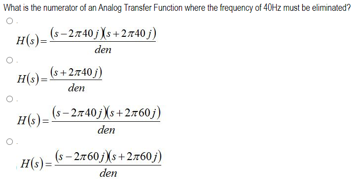 Solved What is the numerator of an Analog Transfer Function | Chegg.com