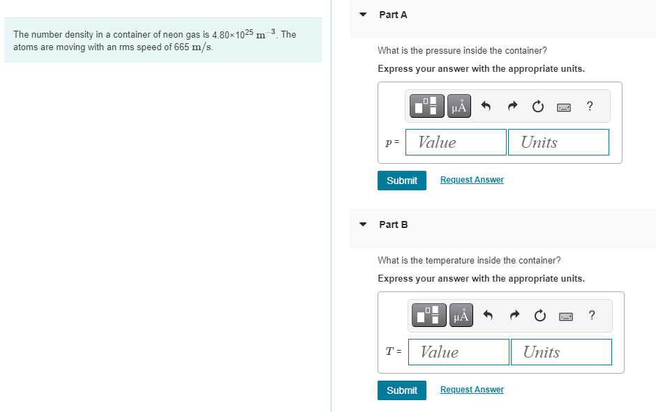 Solved Part AThe number density in a container of neon gas | Chegg.com