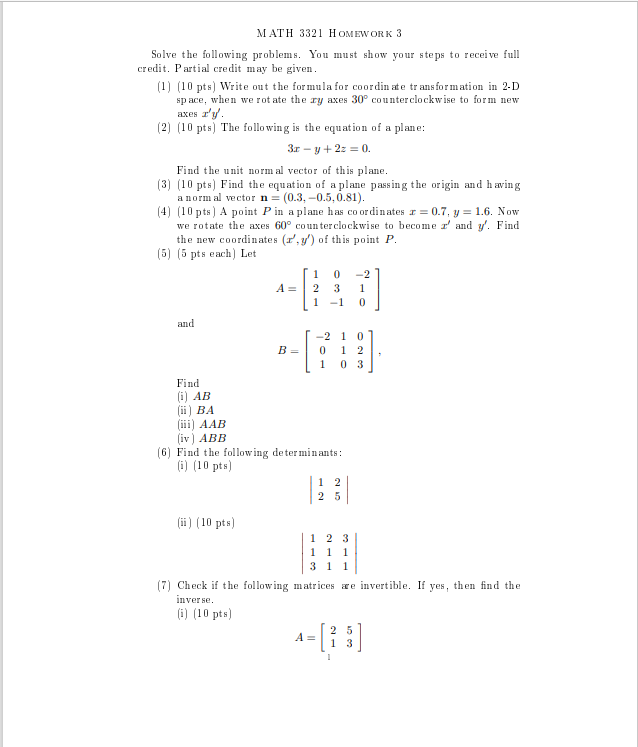 Solved MATH 3321 HOMEWORK 3 Solve the following problems. | Chegg.com
