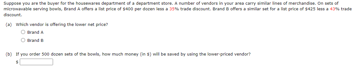 Solved discount. (a) Which vendor is offering the lower net | Chegg.com