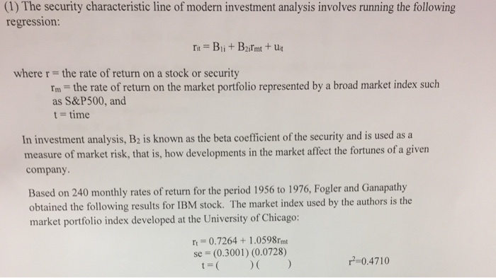 Solved (1) The security characteristic line of modern | Chegg.com