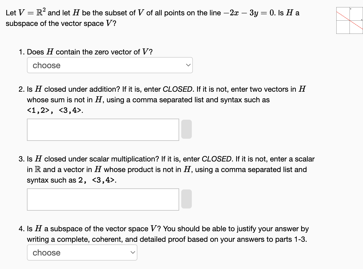 Solved Let V=R2 and let H be the subset of V of all points | Chegg.com
