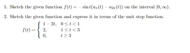 Solved 1 Sketch The Given Function F T −sint Uπ T −u2π T