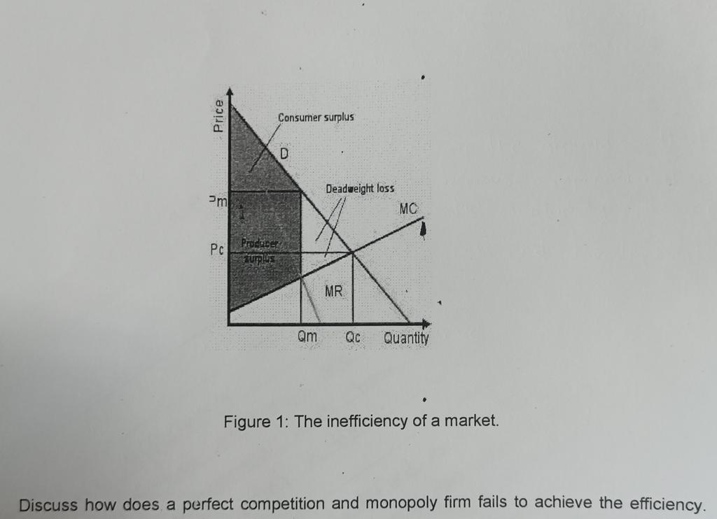 Solved Figure 1: The inefficiency of a market. Discuss how | Chegg.com