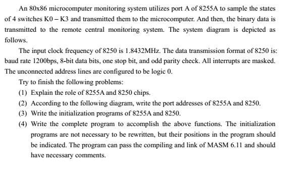 Solved An 80x86 microcomputer monitoring system utilizes | Chegg.com