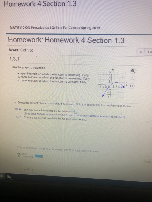 Solved Homework 4 Section 1.3 MATH110 ON Precalculus I | Chegg.com