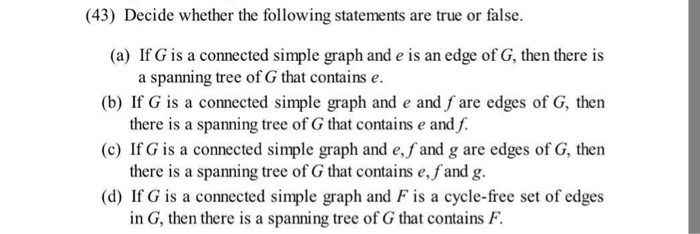 Solved (43) Decide whether tl (a) If G is a connected simple | Chegg.com
