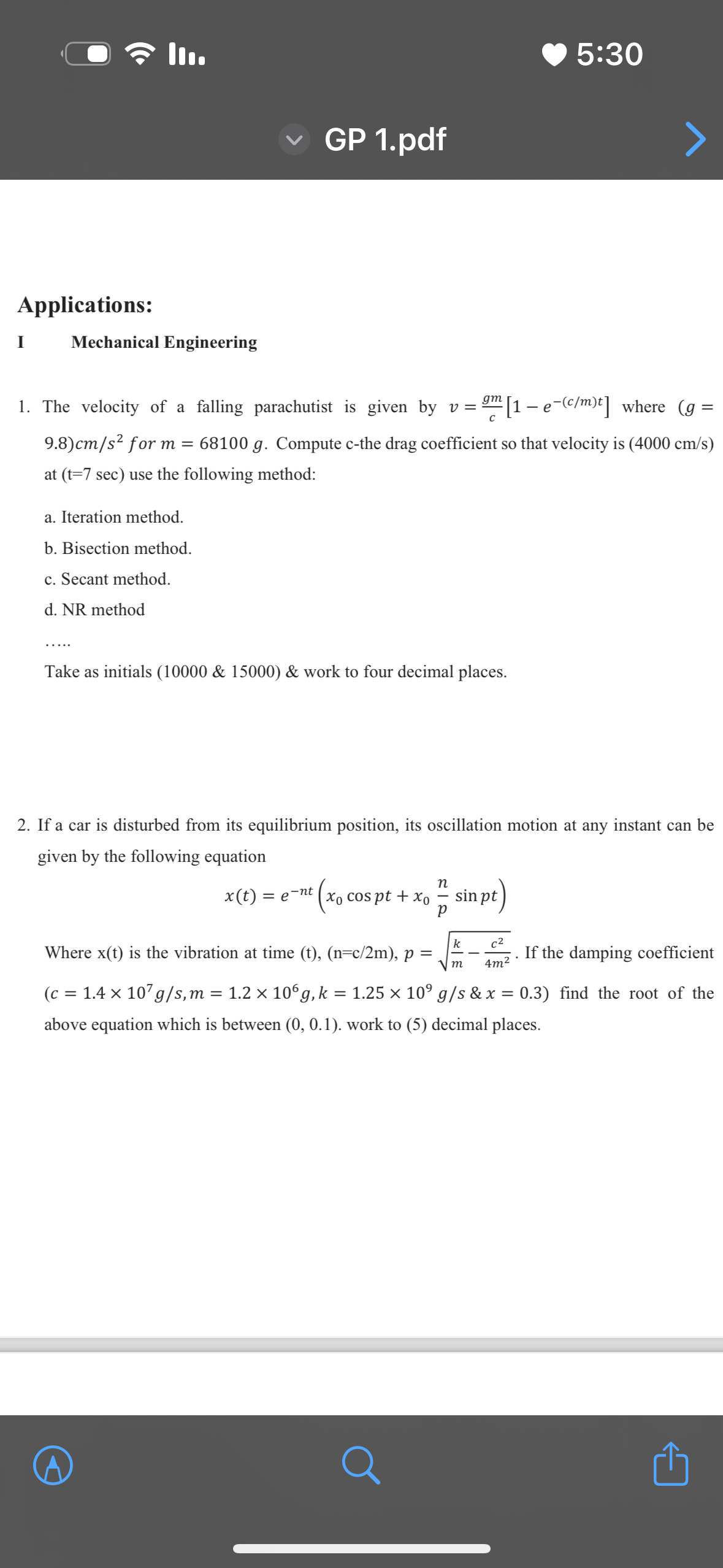 Solved 1. The velocity of a falling parachutist is given by | Chegg.com