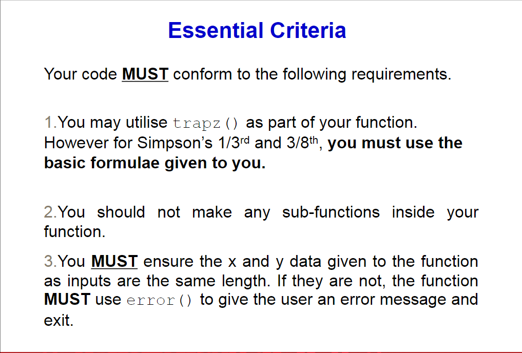 Write a MATLAB function that will integrate | Chegg.com