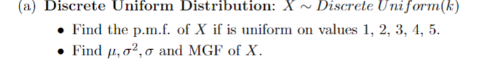 Solved A Discrete Uniform Distribution X∼ Discrete