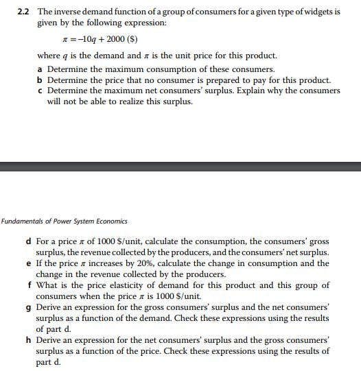 Solved 2.2 The inverse demand function of a group of | Chegg.com