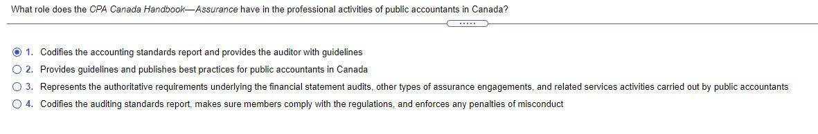 Solved What role does the CPA Canada Handbook-Assurance have | Chegg.com
