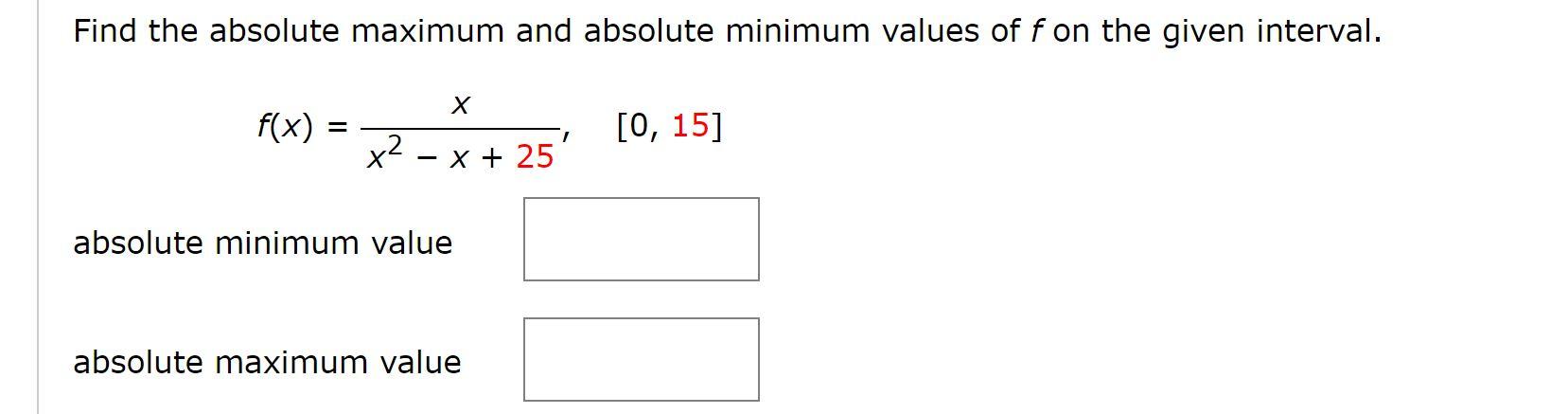Solved Find the absolute maximum and absolute minimum values | Chegg.com